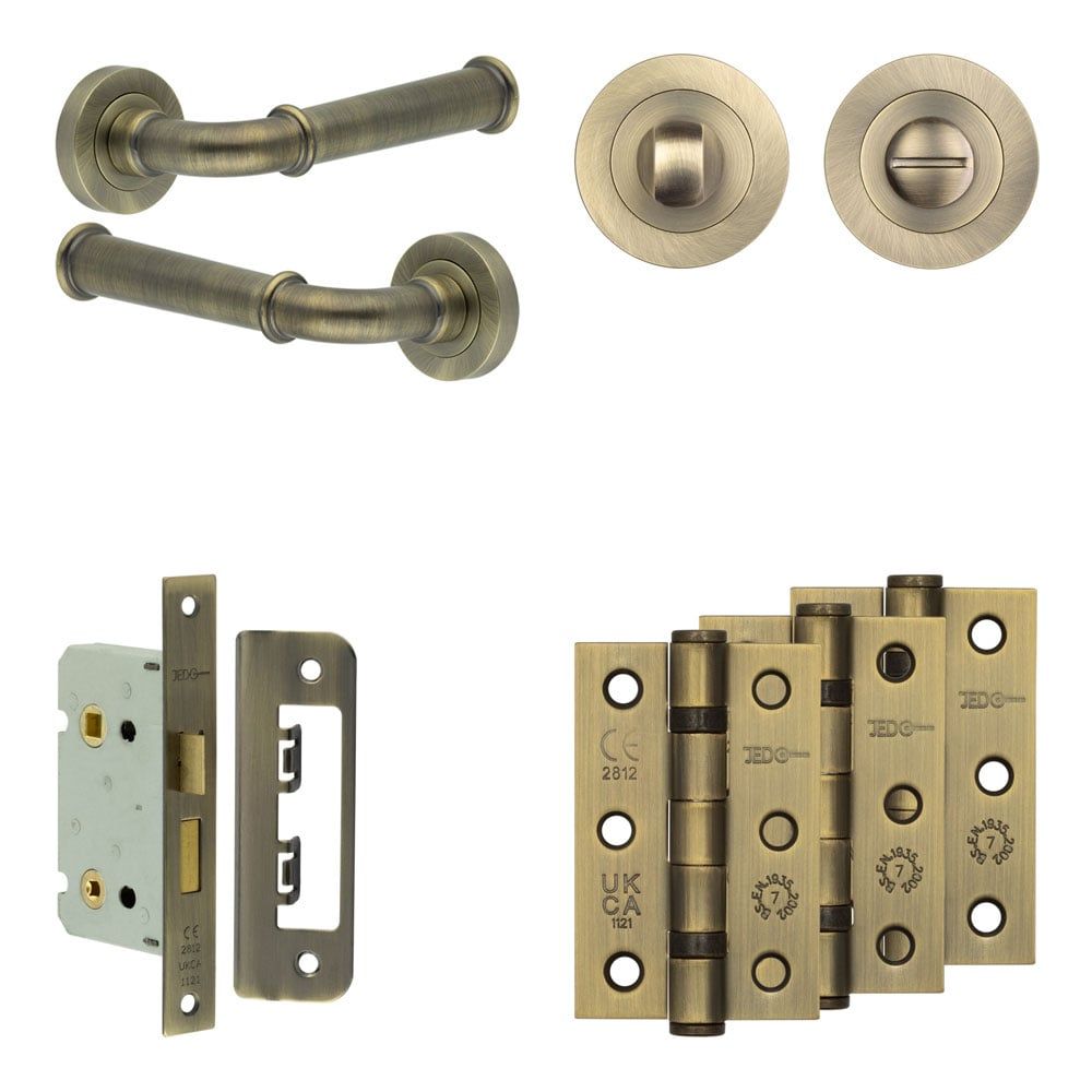 Jedo Complete Classic Bathroom Door Handle Pack in Antique Brass - by ...
